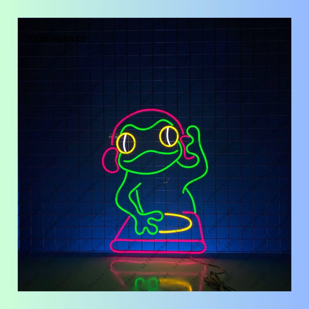 Frog DJ Neon Sign, Frog Disc Jockey Led Sign, Frog DJ Player Led Light ...