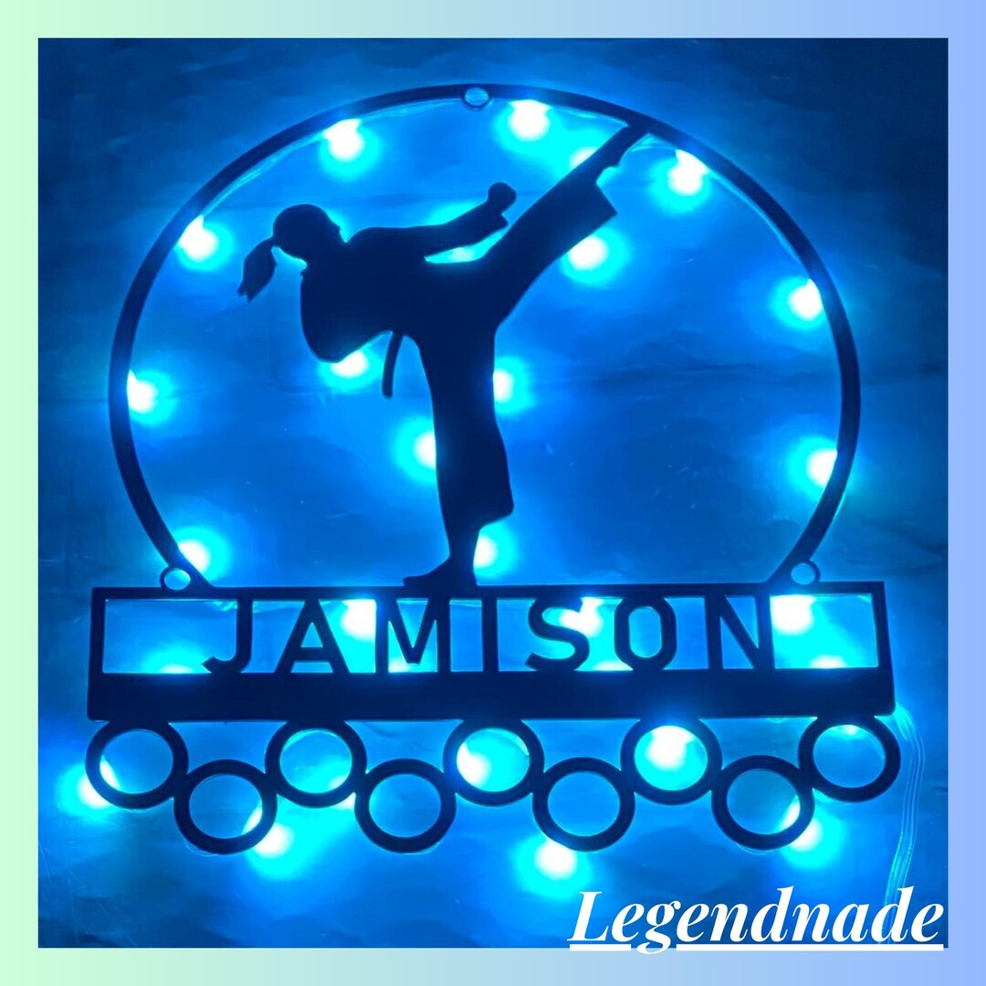 Personalized Karate Medal Hanger Wall Art Led Light, Karate Player Name ...