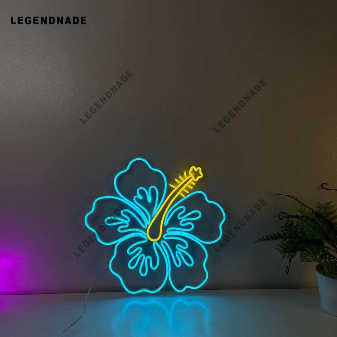Hibiscus Flower LED Neon Sign, Tropical Wall Light, Beach Bar and ...