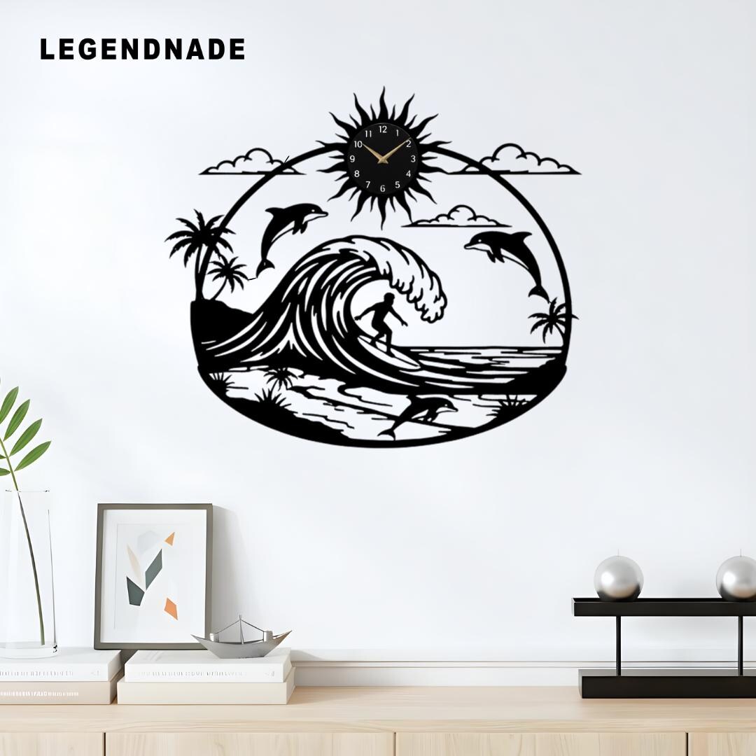 Surfing Metal Wall Clock: Surfer Ocean Clock, Beach House Decor ...