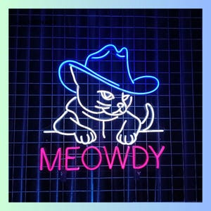 Meowdy Cowboy Cat Neon Sign, Cowboy Cat Led Sign, Cat Led Light ...