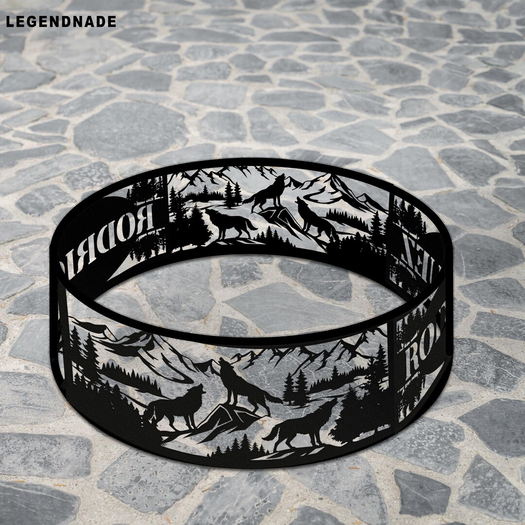 Wolf Fire Pit Ring, Custom Name Metal Fire Ring, Rustic Outdoor ...
