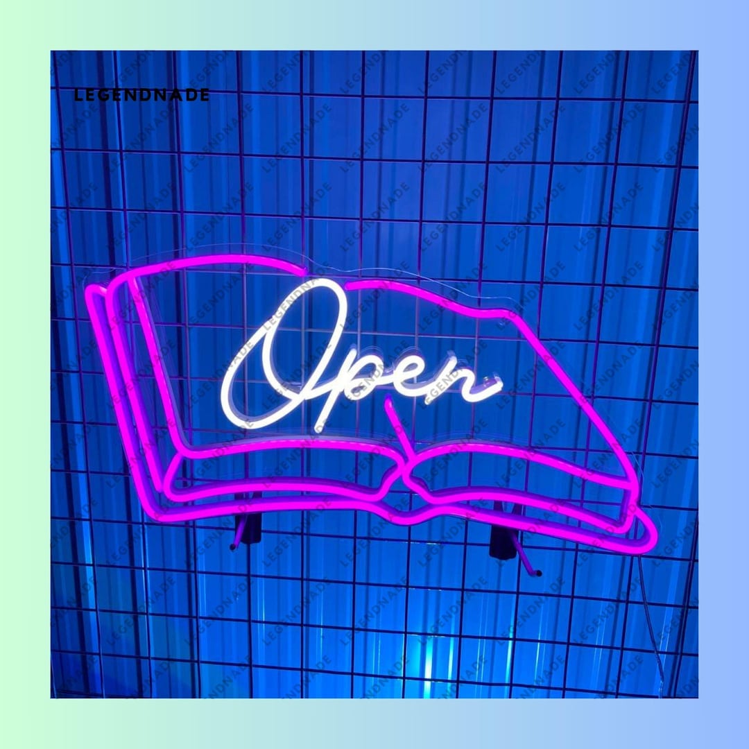Open Book Neon Sign, Book Open Led Sign, Custom Text Led Light, Bookish ...