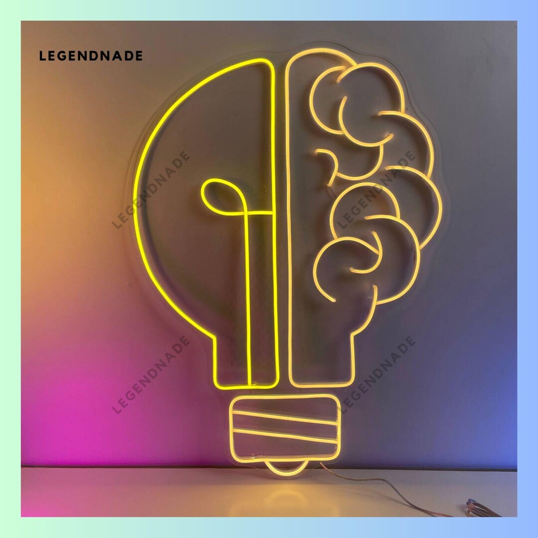 Light Bulb Brain Neon Sign, Brain Human Led Sign, Light Bulb Led Light ...