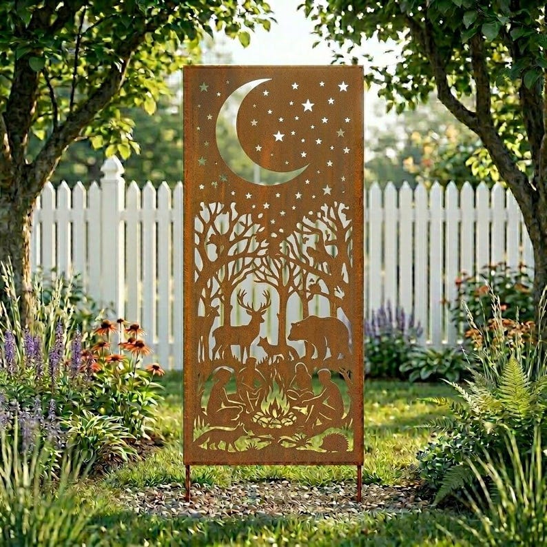 Personalized Forest Campfire Metal Garden Panel, Wildlife Gathering ...