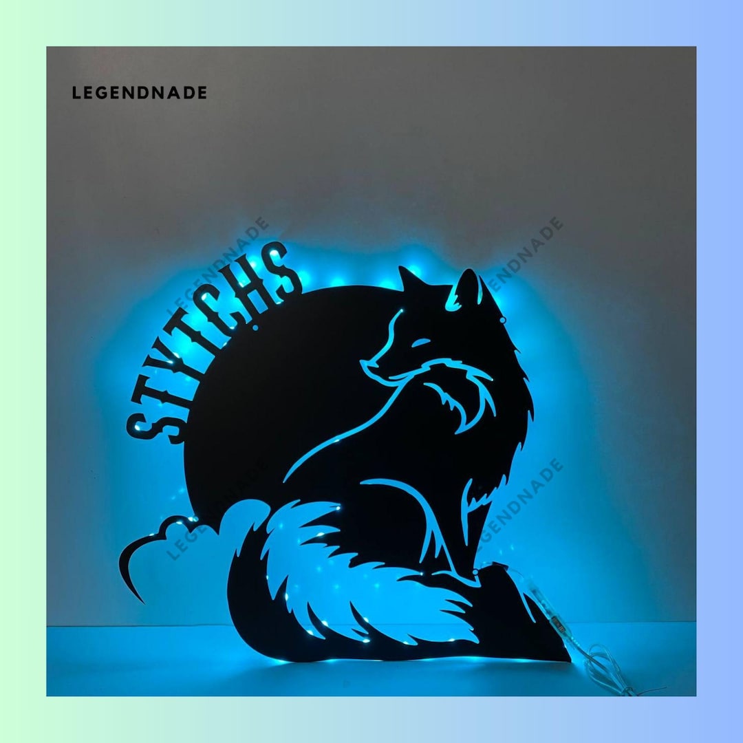 Personalized Fox and Moon Metal Sign, Fox on Moon Metal Light, Fox Led ...