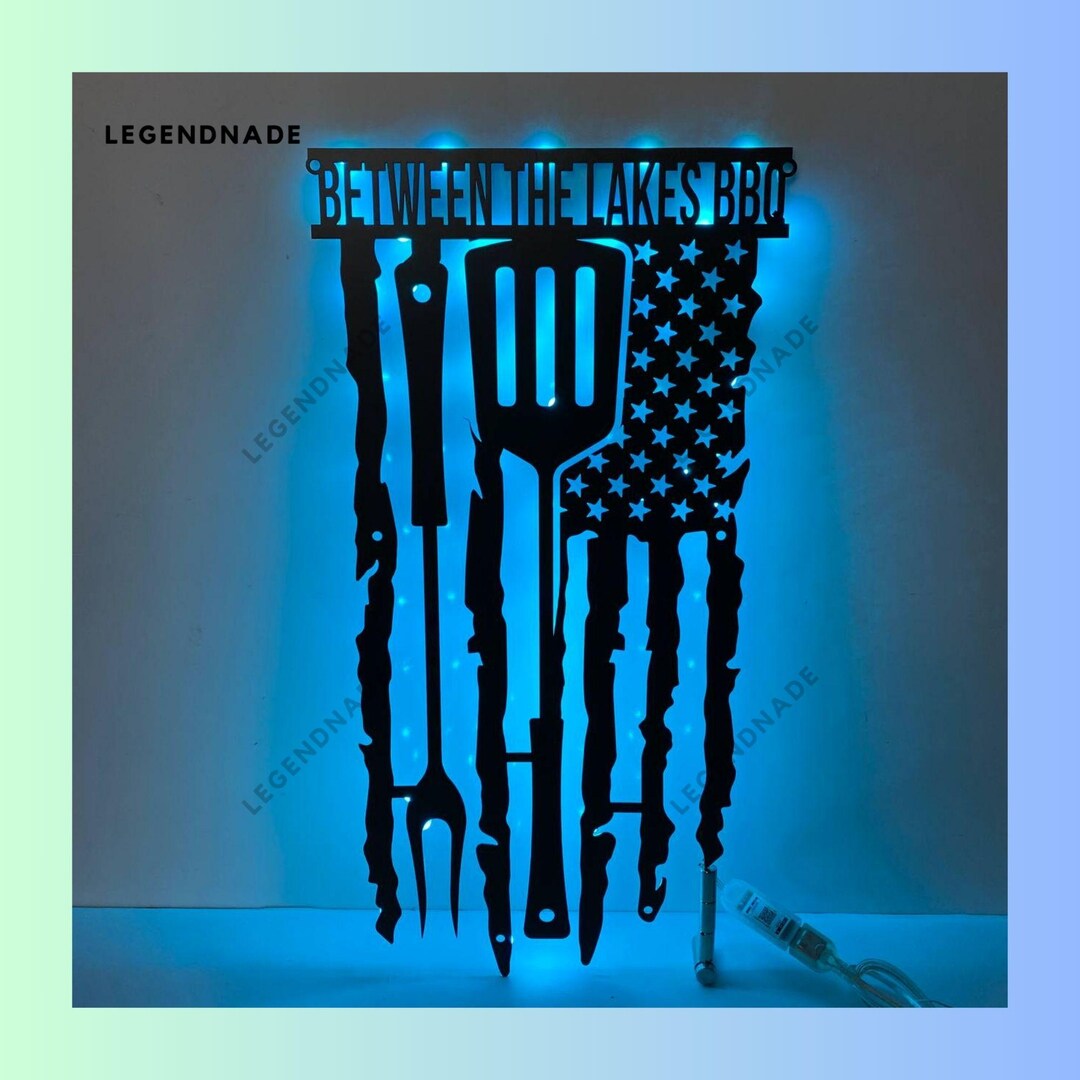 Personalized BBQ US Flag Metal Sign, US Flag Metal Light, Grill Bbq ...