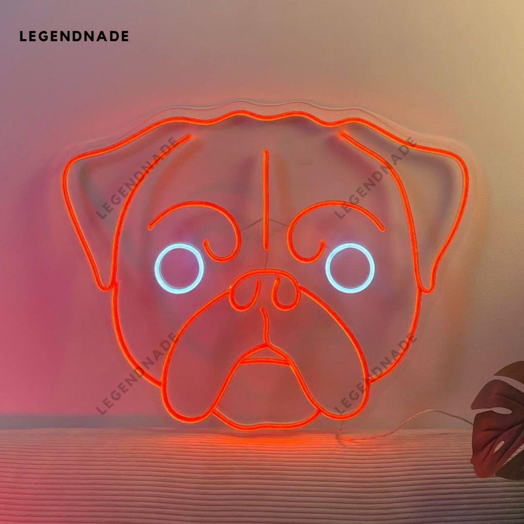 Pug Dog Neon Sign, Pug Dog Head Led Sign, Pug Dog Led Light, Cute Dog ...