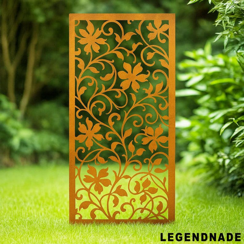 Personalized Floral Metal Garden Panel, Elegant Steel Privacy Screen ...