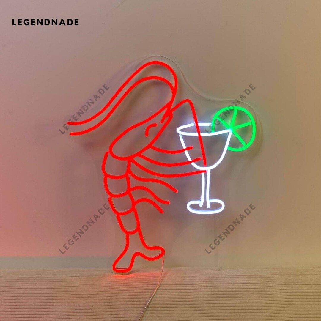 Shrimp Drinking Cocktail Neon Sign, Shrimp Led Sign, Sea Animal Led ...