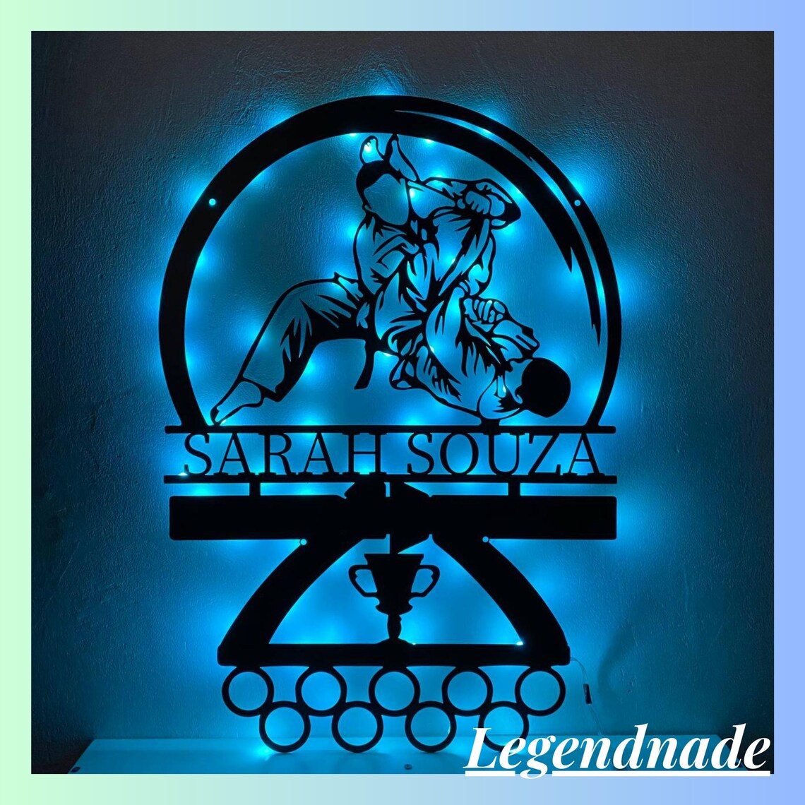Personalized Jiu Jitsu Medal Hanger Wall Art Led Light, Jiu Jitsu ...