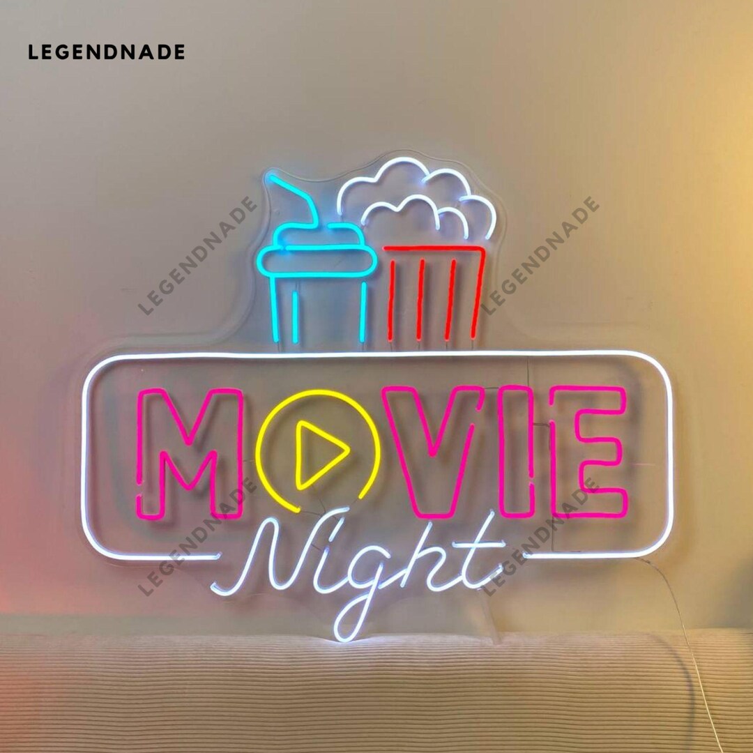 Movie Night Neon Sign, Movie Popcorn Led Sign, Cinema Room Led Light ...