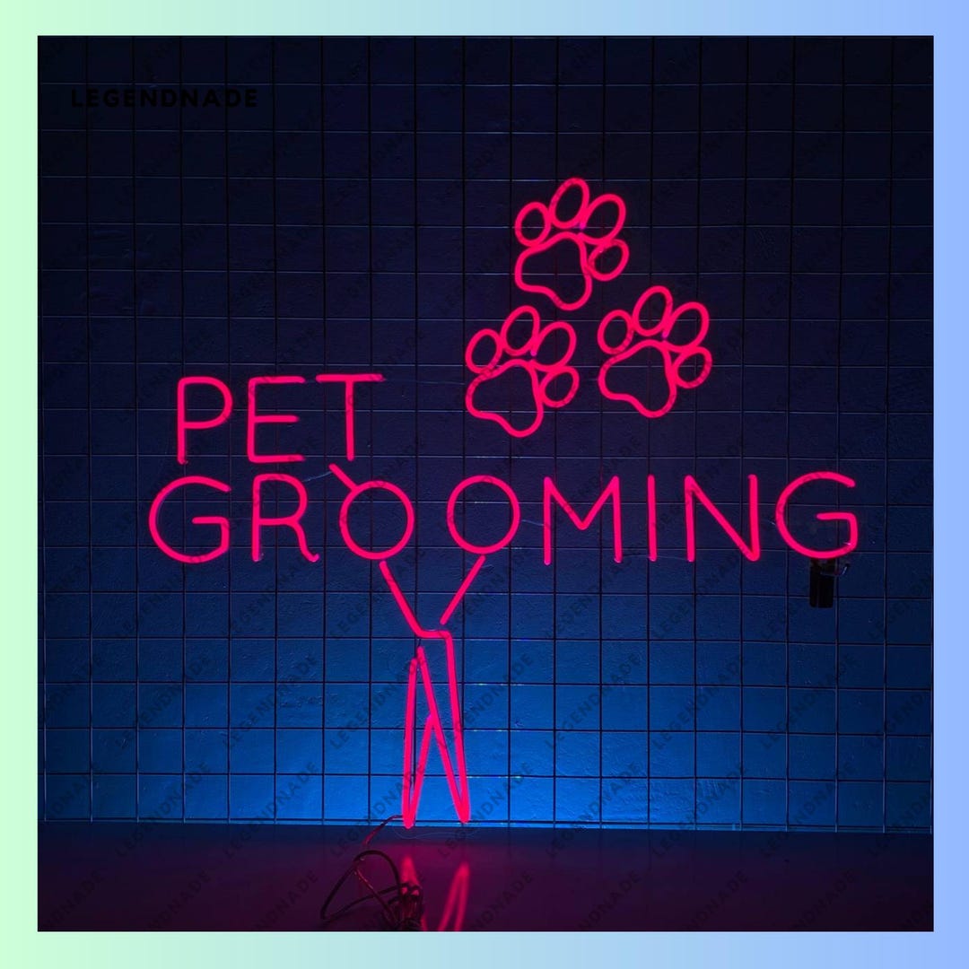Pet Grooming Neon Sign, Pet Spa Led Sign, Pet Grooming Led Light, Paw ...