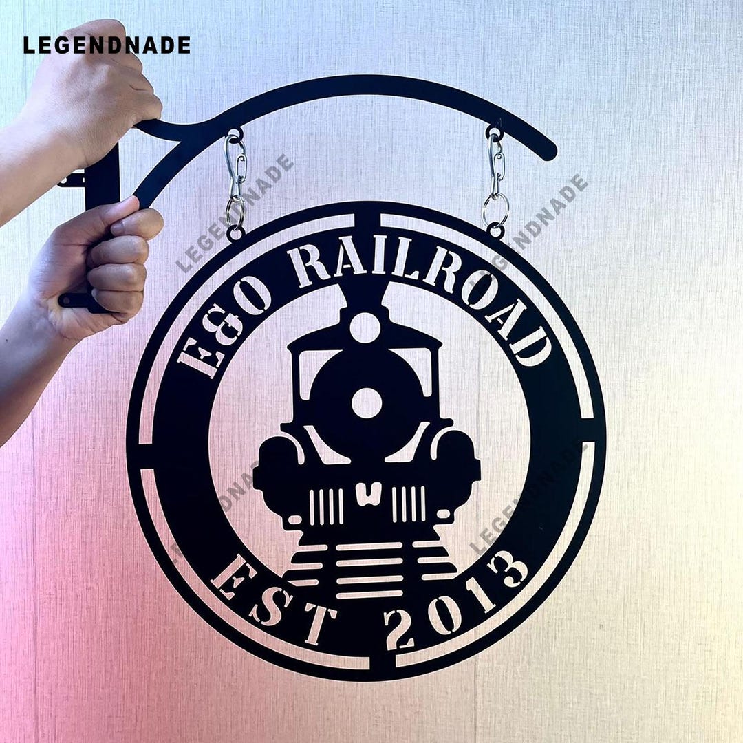 Personalized Railroad Metal Sign, Custom Train Station Hanging Sign ...