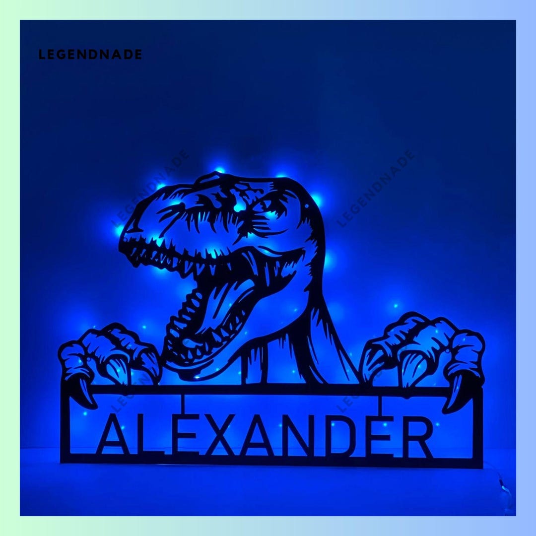 Personalized Dinosaur Metal Sign, Dinosaur Metal Light, Dinosaur Led ...