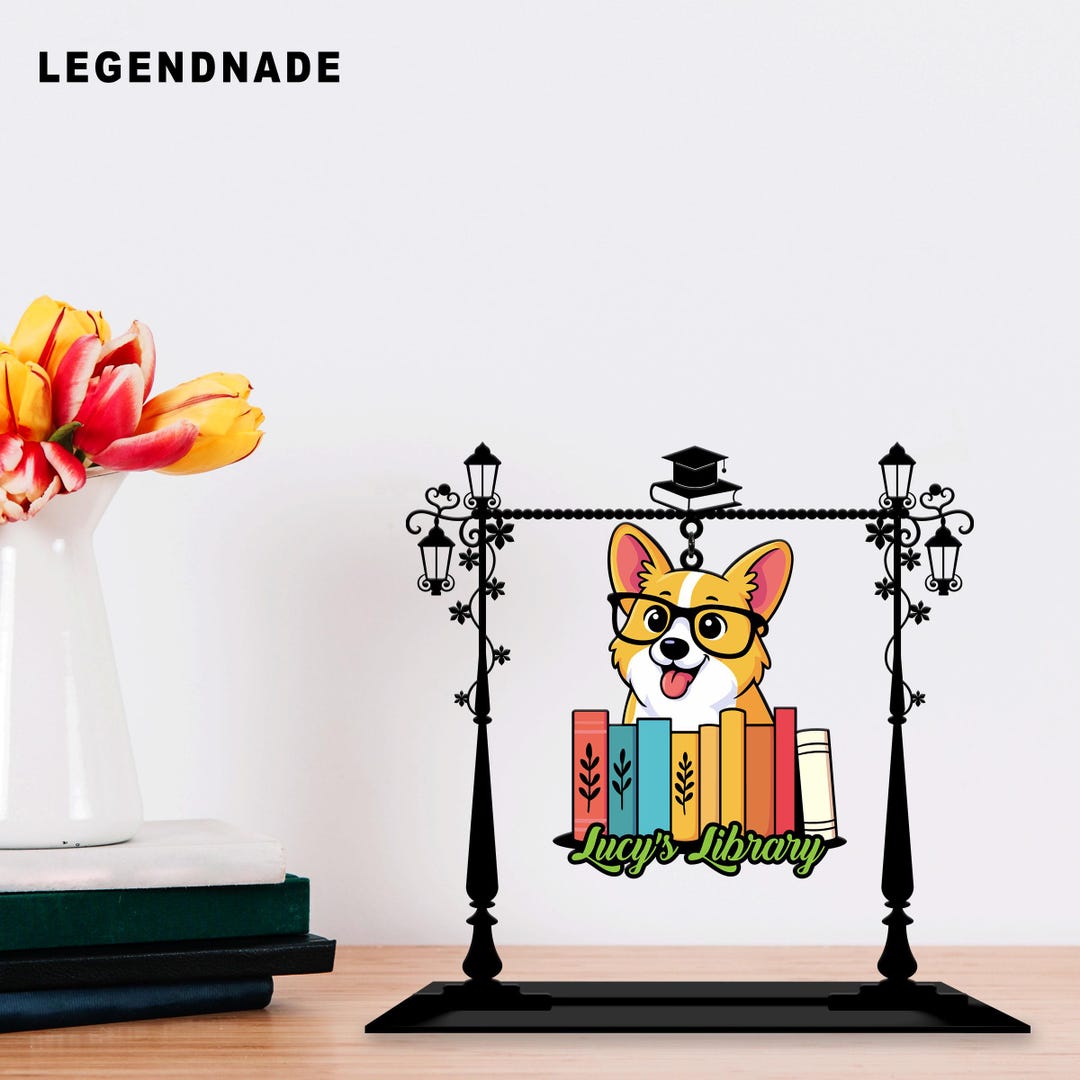 Corgi Reading Library Sign, Custom Name Metal Reading Room Decor ...