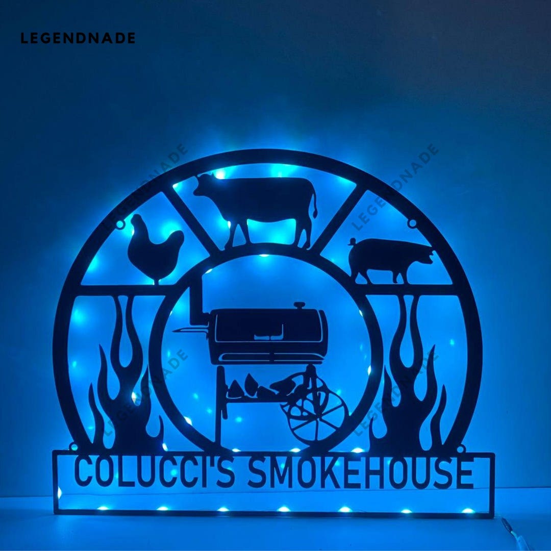 Personalized Backyard BBQ Metal Sign, BBQ Metal Light, Grill BBQ Name ...