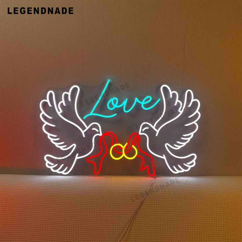 Love Dove Neon Sign, Wedding LED Wall Art, Romantic Room Decor, Custom ...