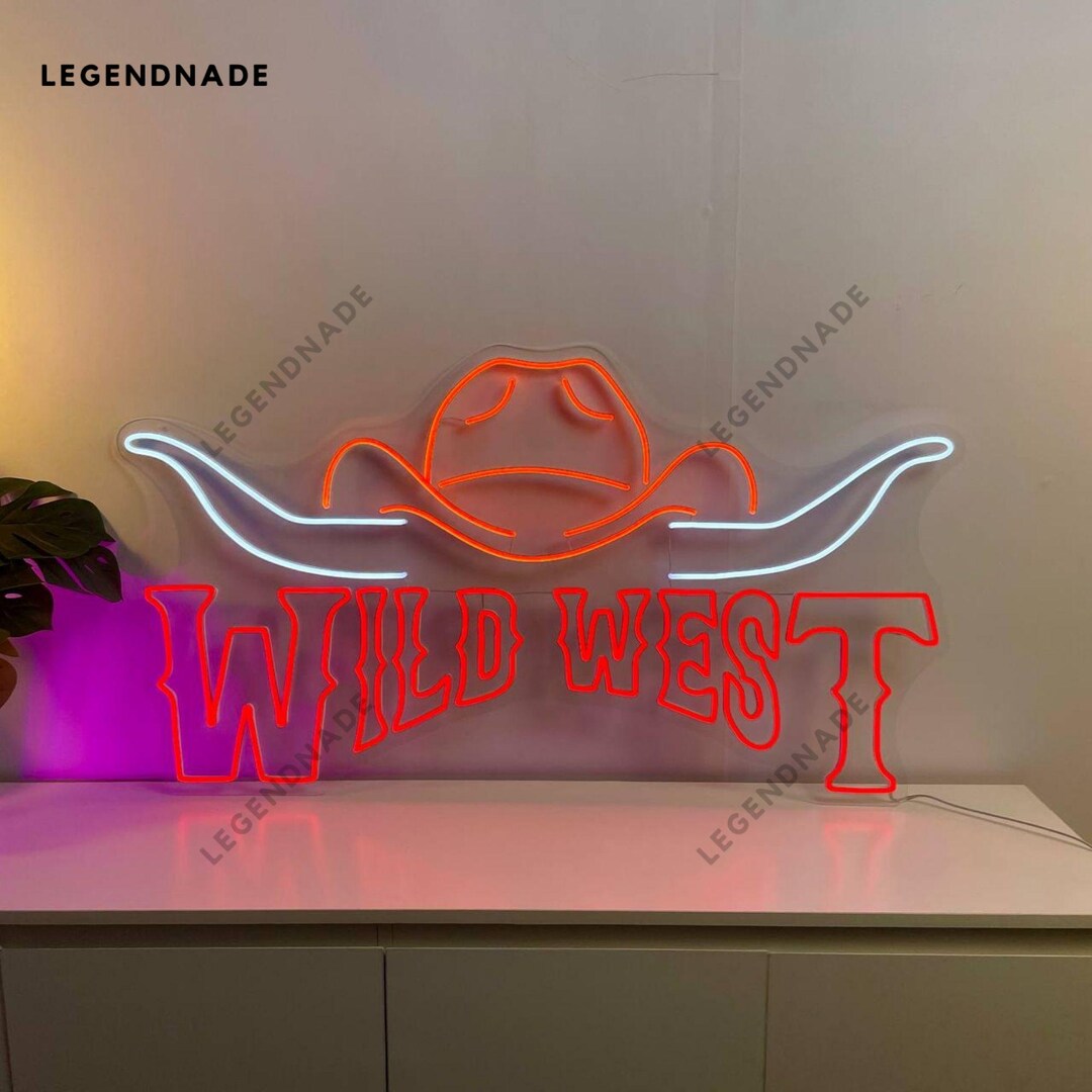 Wild West Neon Sign, Cowboy Hat Led Sign, Longhorn Led Light, Western ...