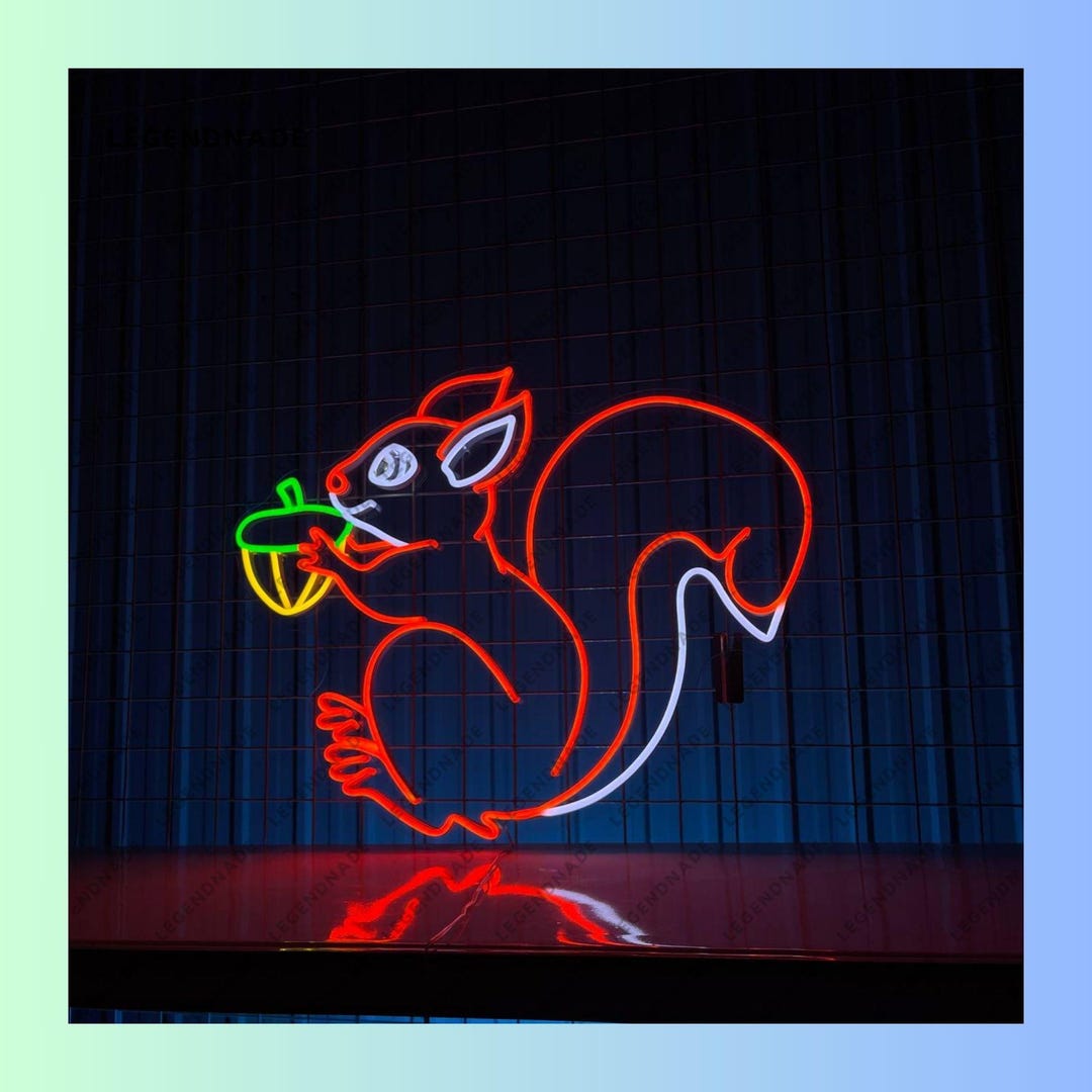 Squirrel With Acorn Neon Sign, Squirrel Oak Nut Led Sign, Squirrel Led ...