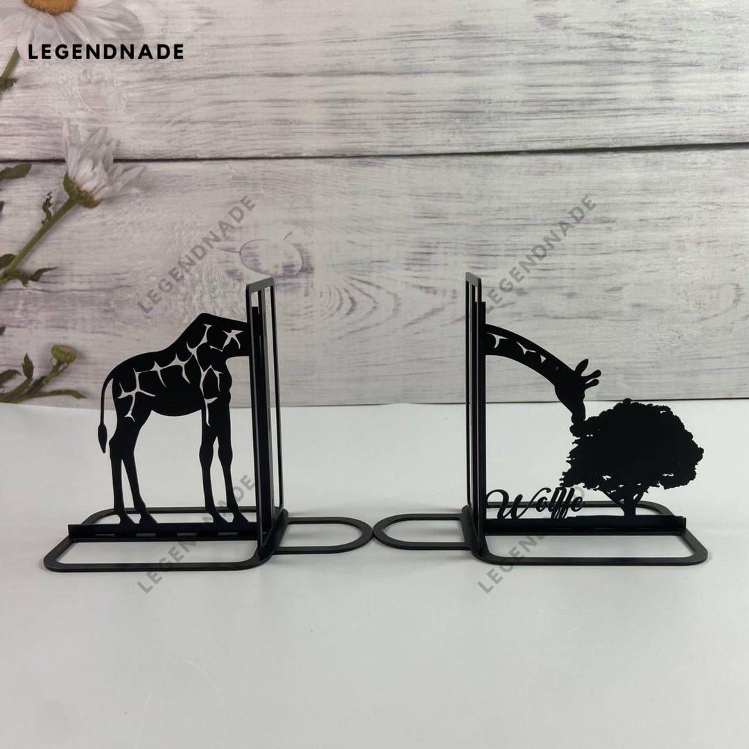 Personalized Grazing Giraffe Metal Bookend, Giraffe Metal Bookends ...