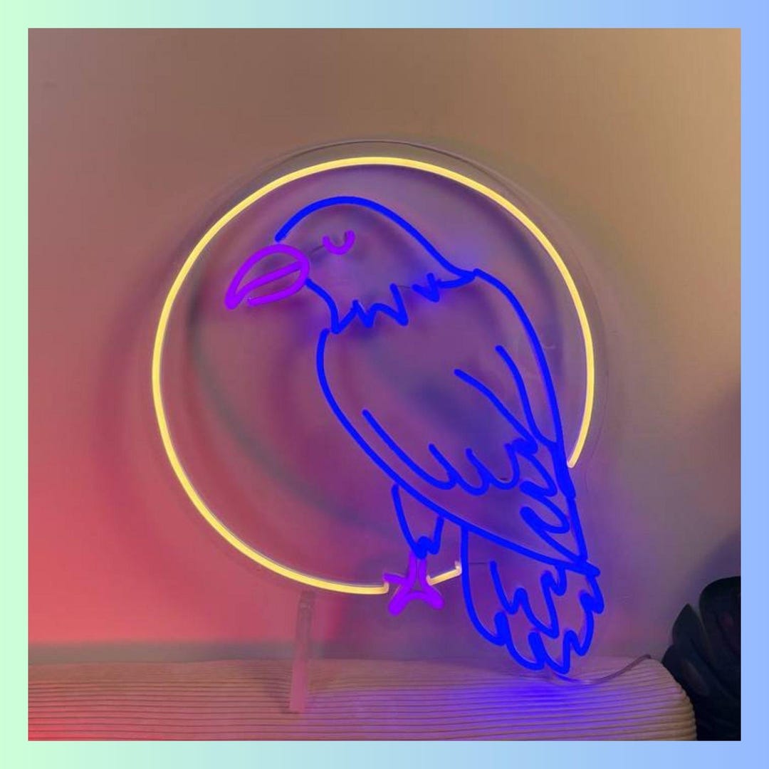 Raven Neon Sign, Raven Bird Led Sign, Crow Animal Led Light, Crow Bird ...