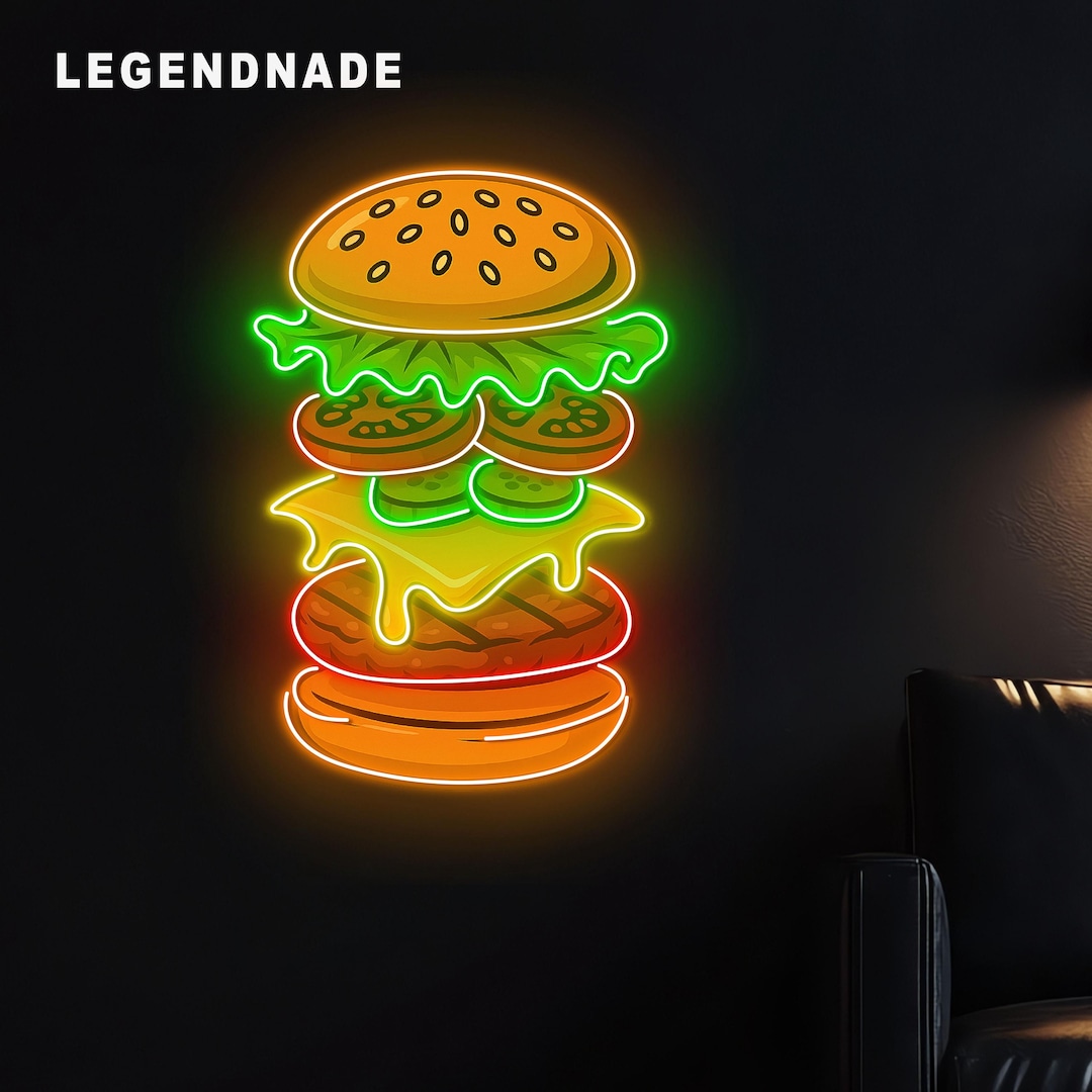 Burger Neon Sign, Fast Food LED Light for Restaurant, Cafe Decor ...