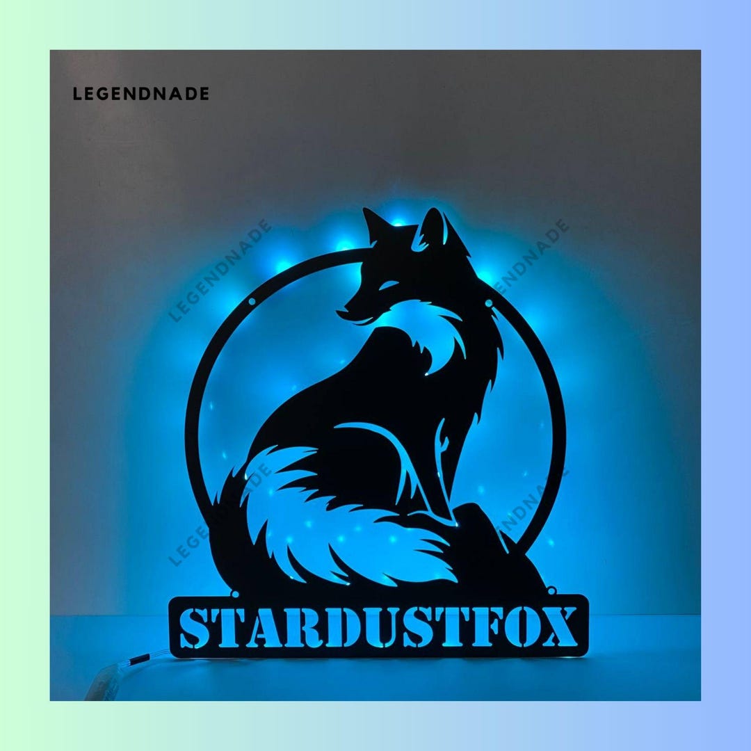 Personalized Fox and Moon Metal Sign, Fox on Moon Metal Light, Fox Led ...