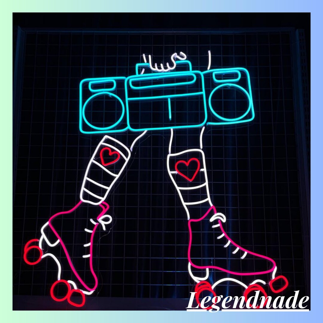 Roller Skate Boombox Neon Sign, Skate Shoes Music Led Sign, Skate Shoes ...