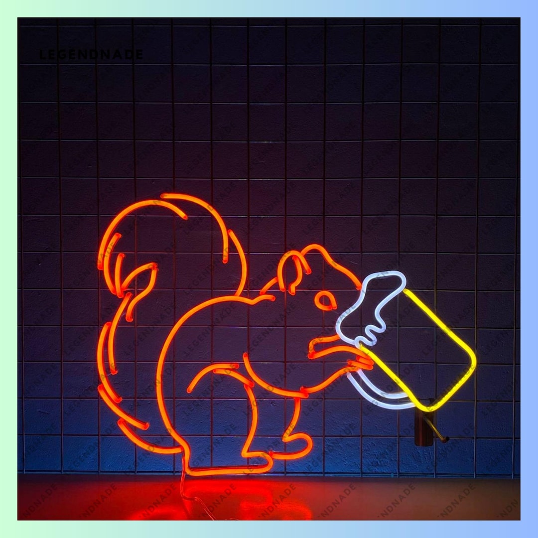Squirrel Drinking Beer Neon Sign, Squirrel Beer Led Sign, Squirrel Led ...