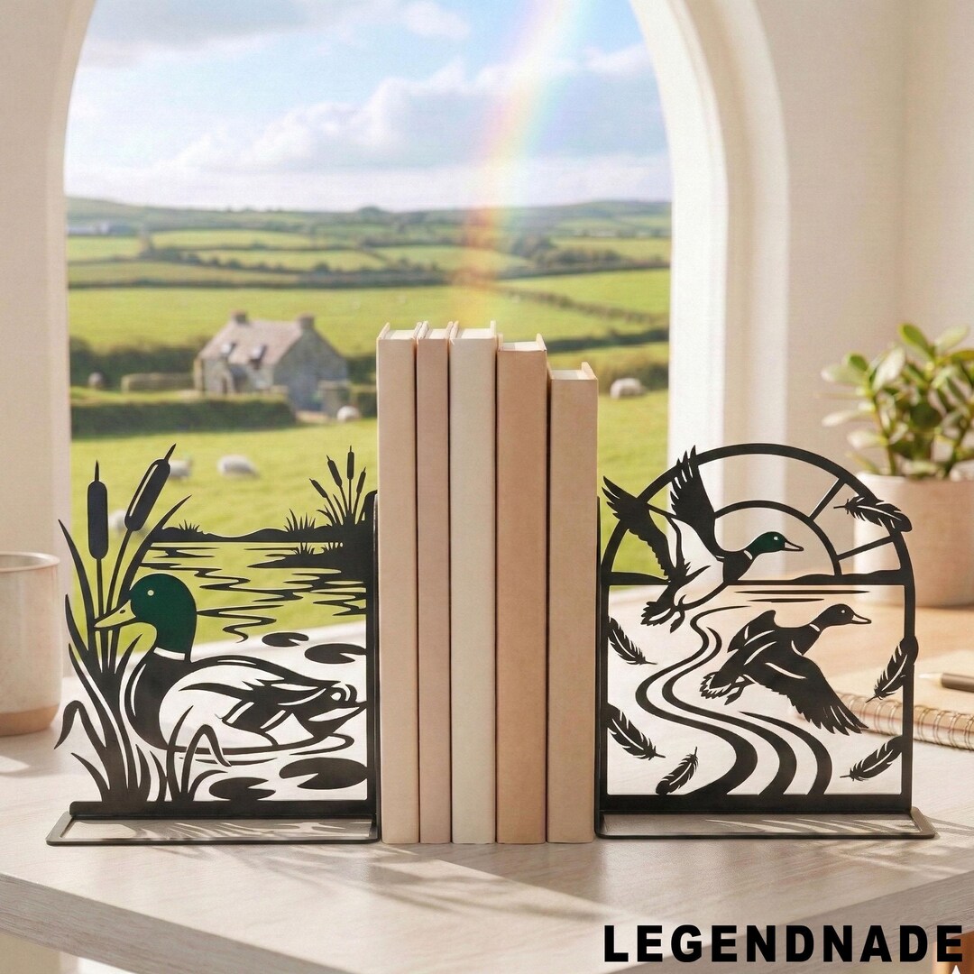 Duck Metal Bookends, Flying Duck Shelf Decor, Wildlife Bird Book Holder ...