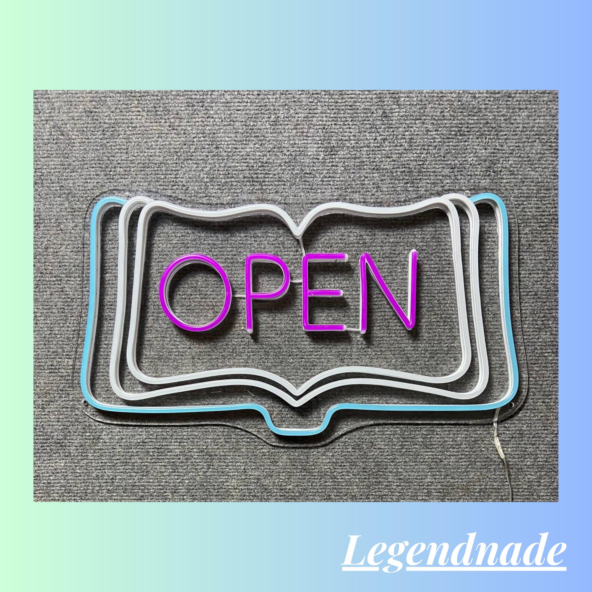 Open Book Neon Sign, Book Open Led Sign, Custom Text Led Light, Bookish ...