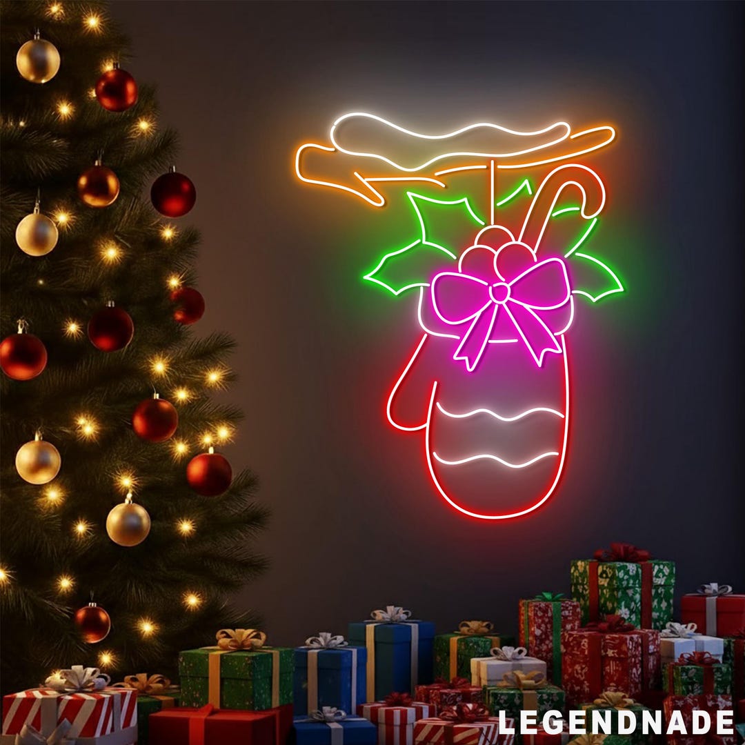 Christmas Mitten Neon Sign, Candy Cane Led Light, Custom Neon Sign ...