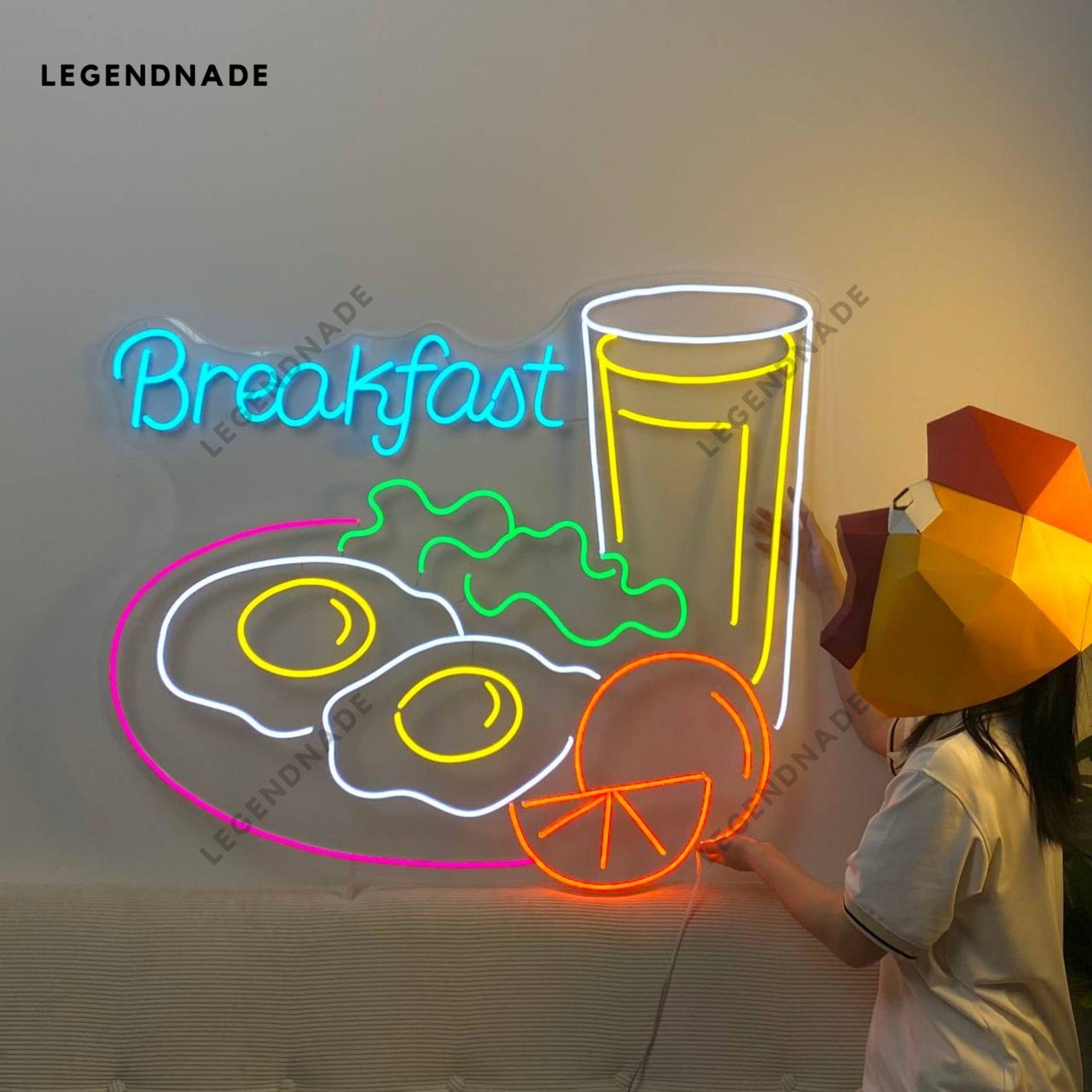 Breakfast Neon Sign, Fried Eggs With Orange Juice Led Sign, Fried Egg ...