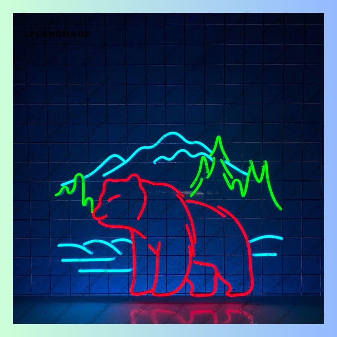 Bear in Mountain Forest Neon Sign, Bear Led Sign, Mountain Led Light ...