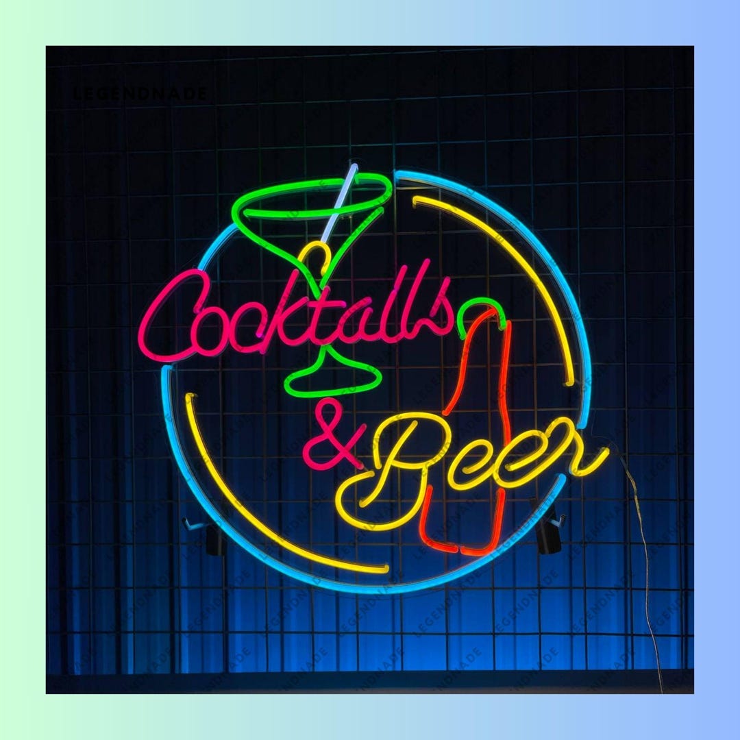 Cocktail and Beer Neon Sign, Beer Cocktail Led Sign, Cocktail Beer Led ...