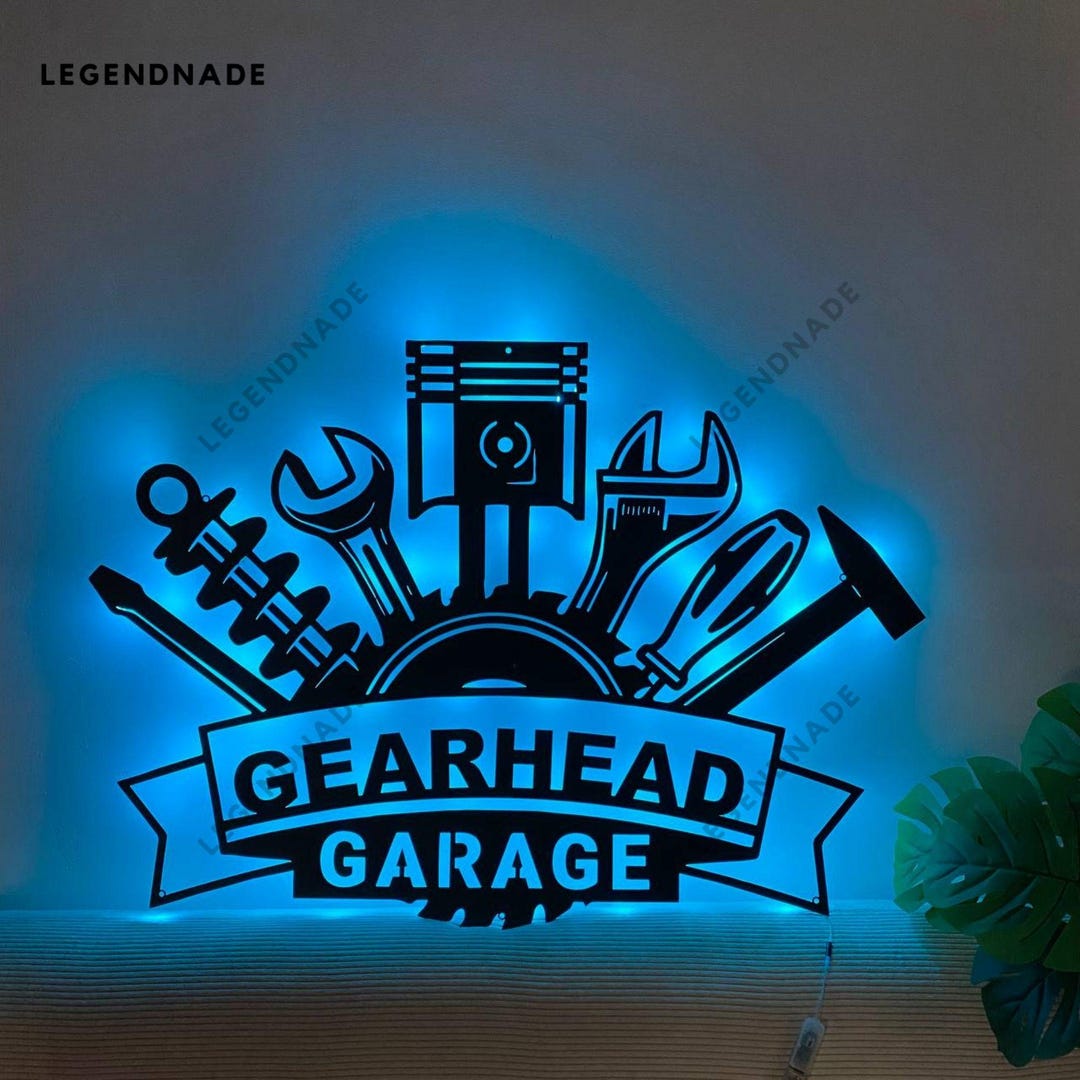 Personalized Garage Metal Sign, Garage Mechanic Metal Light, Garage ...