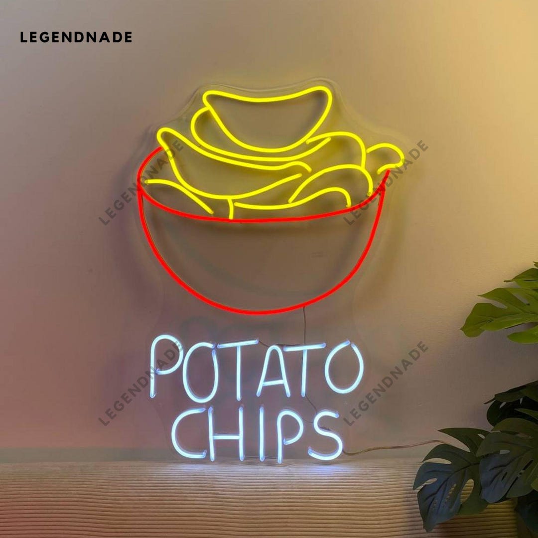 Potato Chips Neon Sign, Potato Chips Bowl Led Sign, Potato Snack Led ...