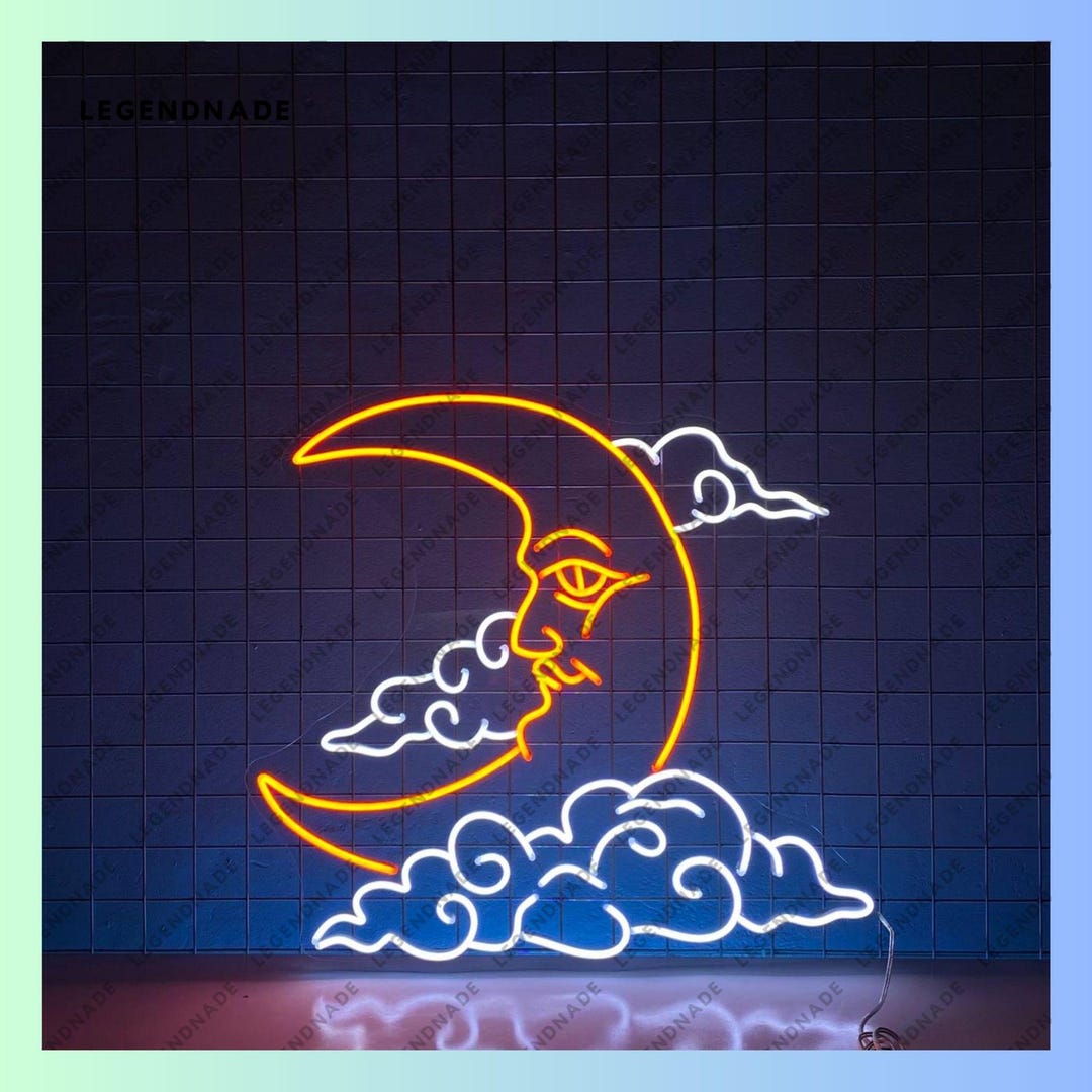 Moon Cloud Neon Sign, Moon Cloud Led Sign, Cloud Moon Led Light, Magic ...