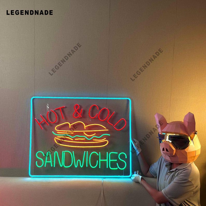 Hot & Cold Sandwiches LED Neon Sign, Deli Shop Wall Light, Restaurant ...