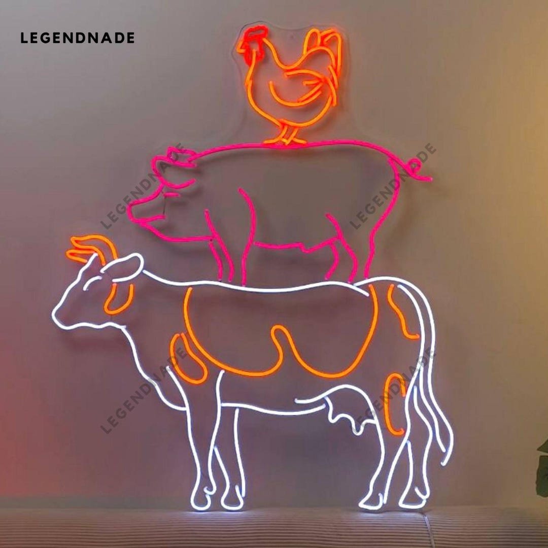Cow Pig Chicken Neon Sign, Farm Led Sign, Butcher Shop Led Light, Neon ...