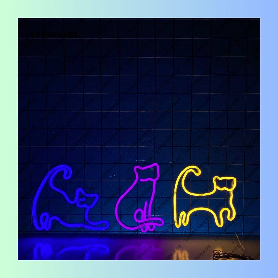 Three Cats Neon Sign, Funny Cat Led Sign, Cute Cat Led Light, Cat Lover ...