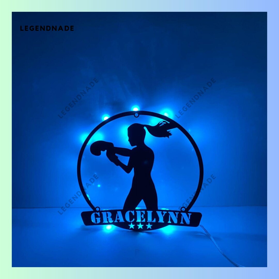Personalized Girl Boxing Metal Sign, Girl Boxer Metal Light, Boxing Led ...