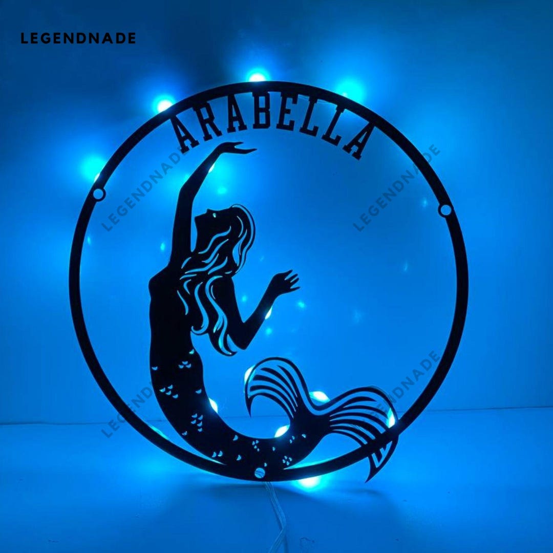 Personalized Mermaid on Moon Metal Sign, Mermaid Metal Light, Moon Led ...