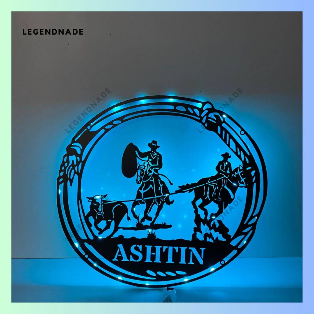 Personalized Cowboy Roping Metal Sign, Cowboy Roping Metal Light ...