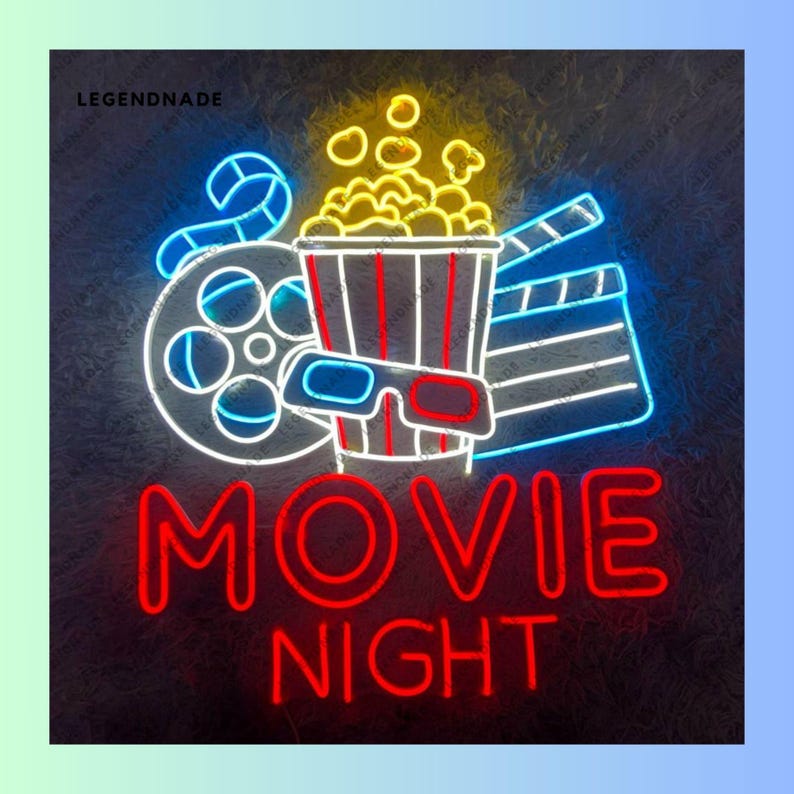 Movie Night Neon Sign, Movie Popcorn Led Sign, Cinema Room Led Light ...