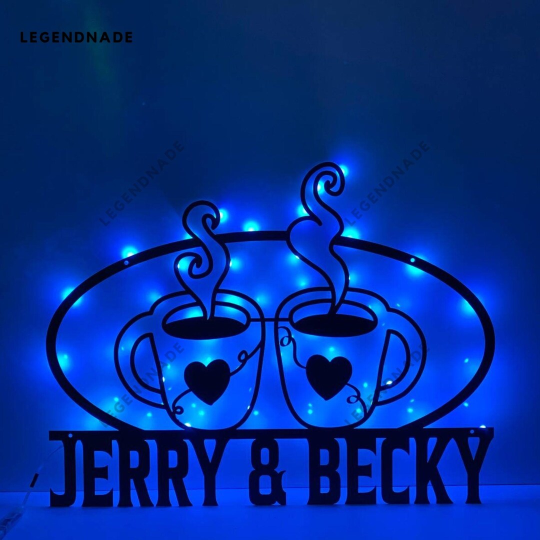 Personalized Coffee Metal Sign, Coffee Store Metal Light, Coffee Cup ...