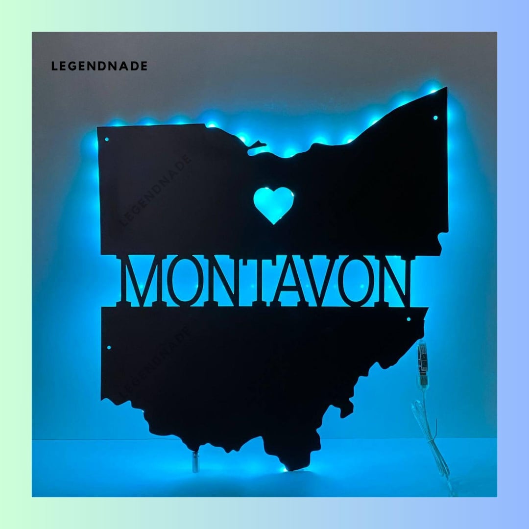 Personalized Ohio Map Metal Sign, Ohio Map Metal Light, Ohio Map Led ...