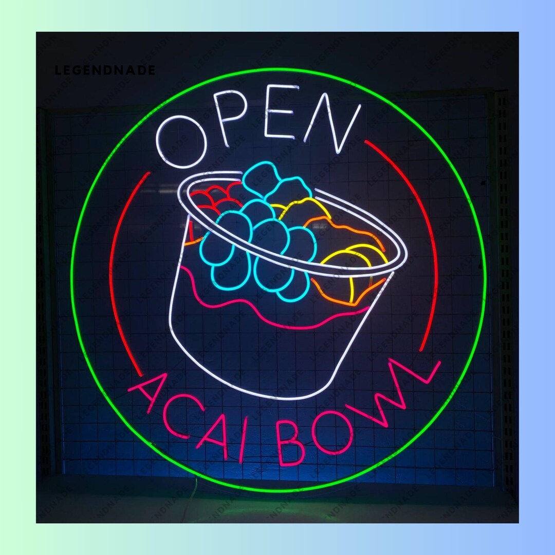 Acai Bowl Open Neon Sign, Acai Led Sign, Acai Store Led Light, Acai ...