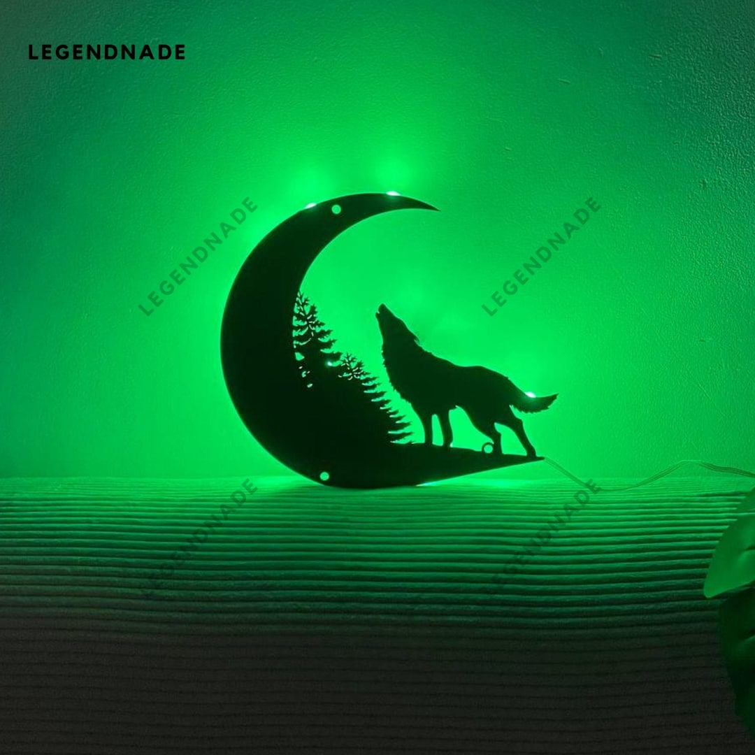 Personalized Wolf in Forest Metal Sign, Wolf Moon Metal Light, Wolf ...